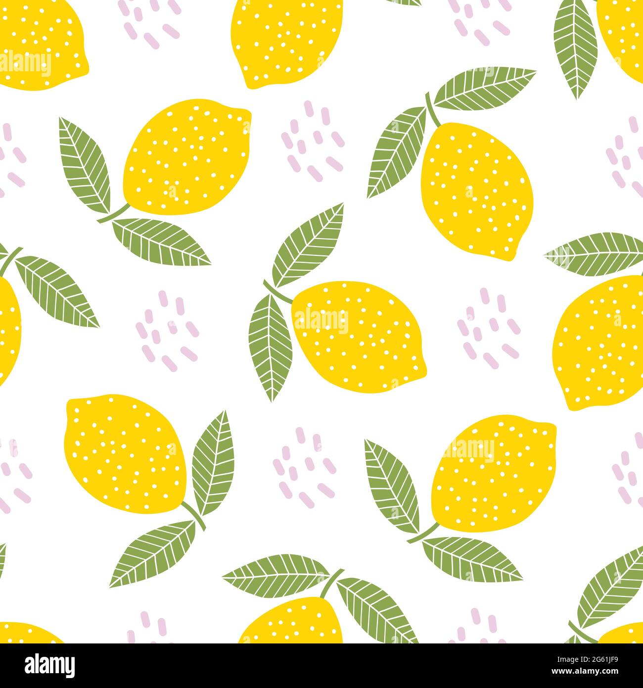 Yellow lemon fruit seamless pattern on white background. Vector cartoon ...