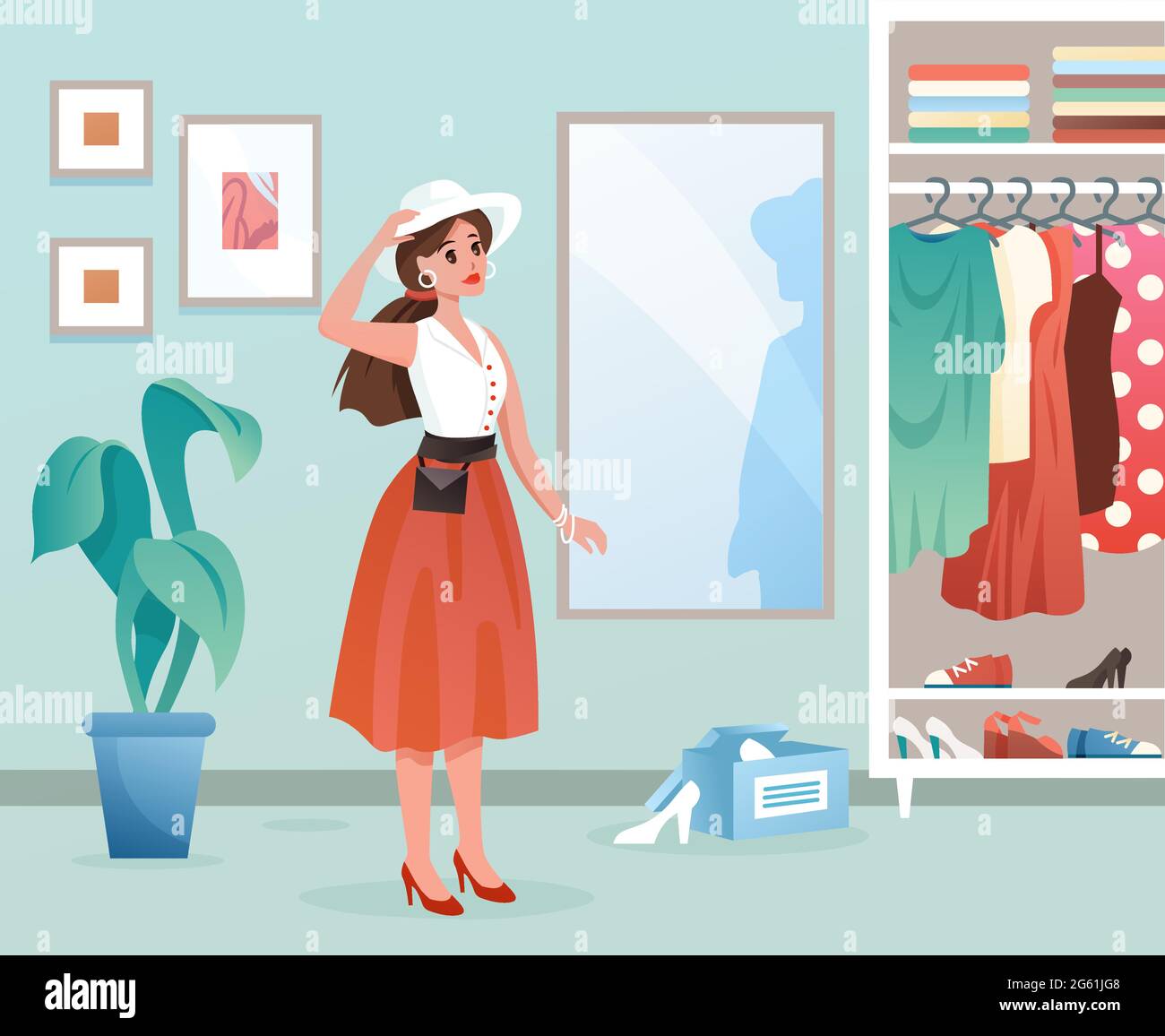 Fashion woman flat vector illustration, cartoon young female character ...