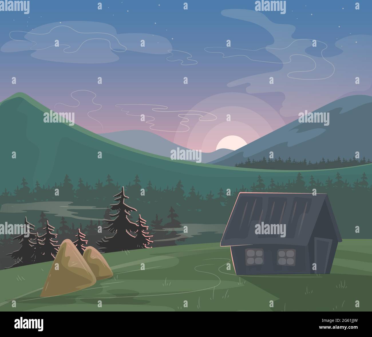 Summer evening view countryside Stock Vector Images - Alamy