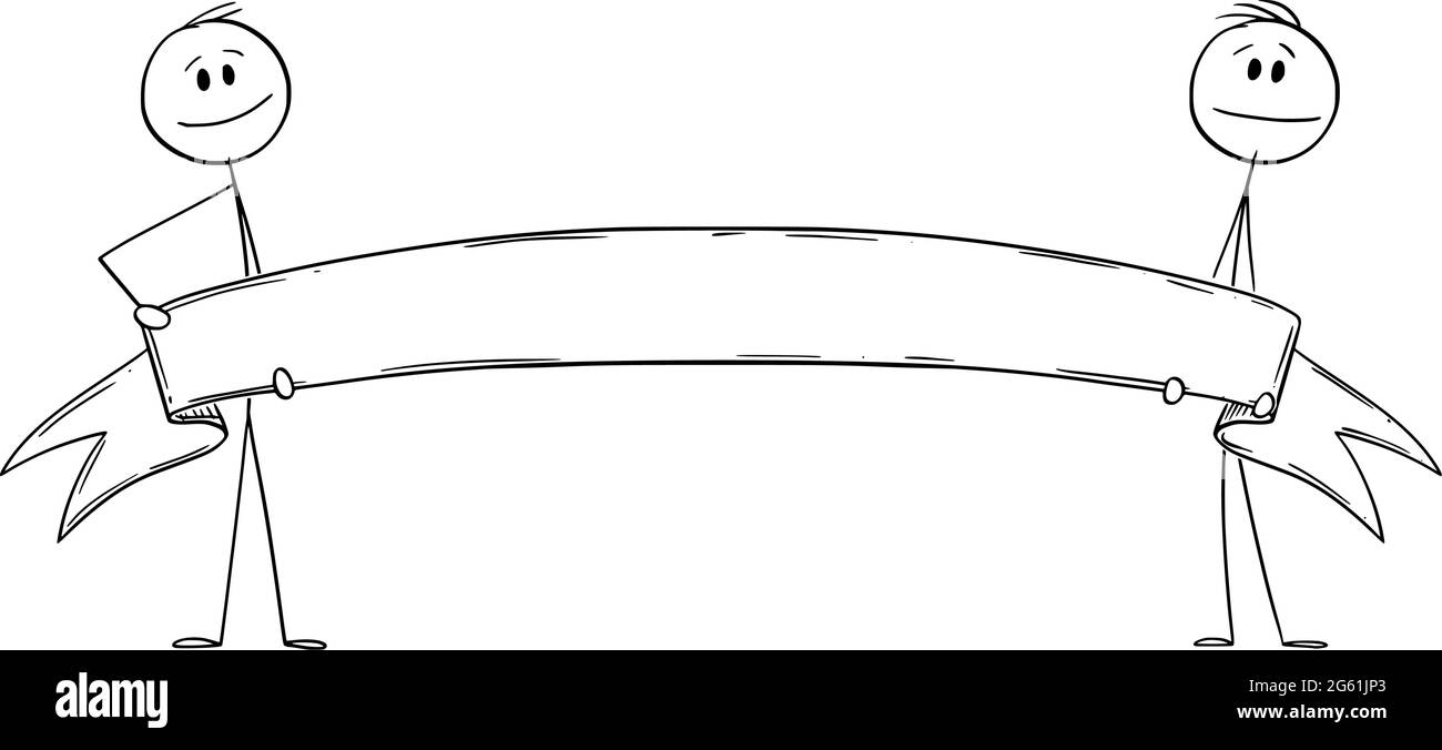 Two Persons Holding Big Empty Ribbon Sign, Vector Cartoon Stick Figure ...