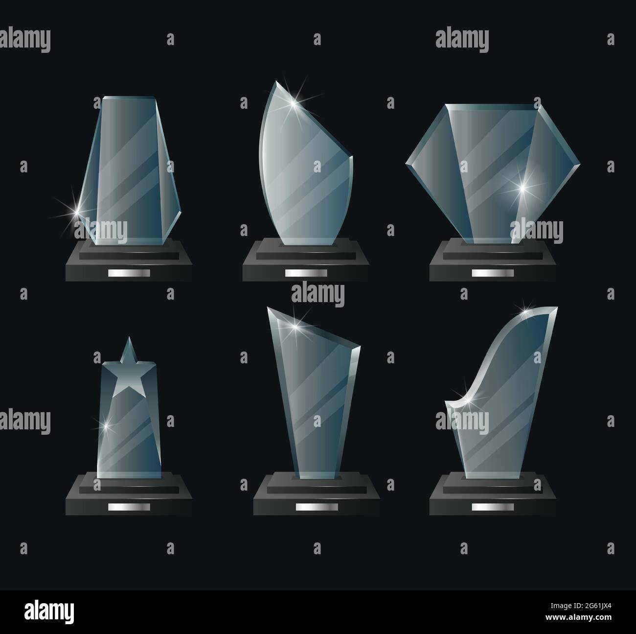 Awards vector realistic illustrations set. Success, achievement ...