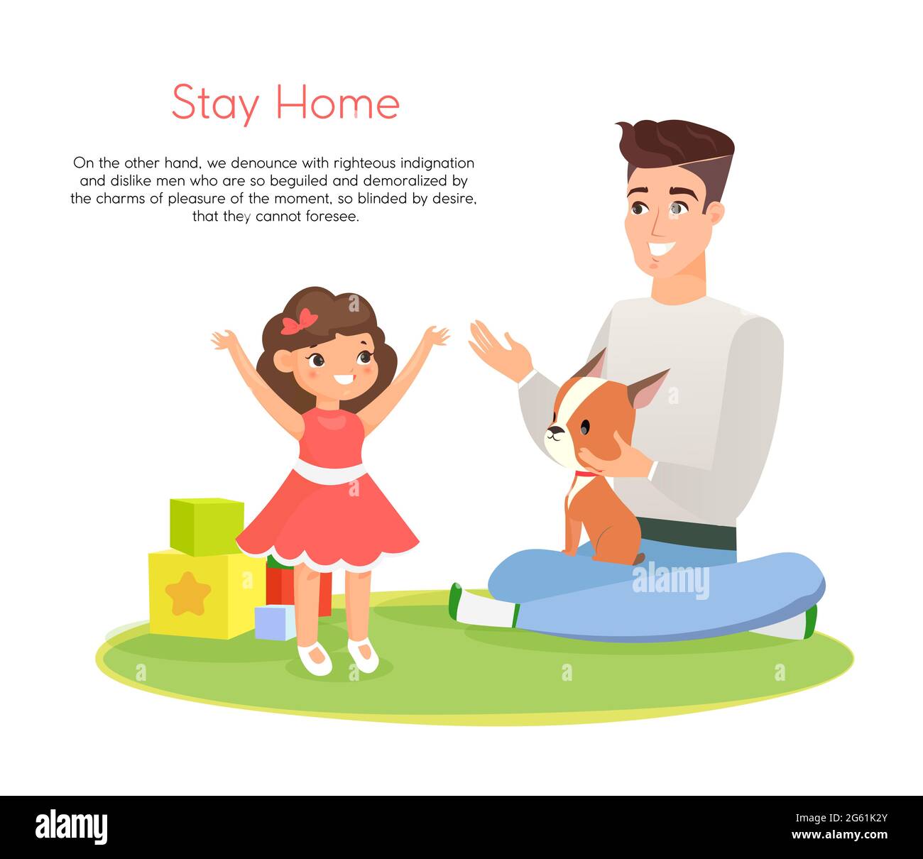 Vector illustration of happy father playing with smiling daughter and ...