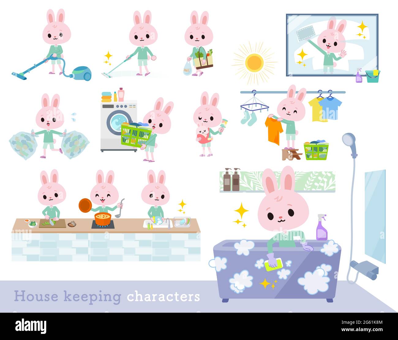 A set of Rabbit boy related to housekeeping.It's vector art so it's ...
