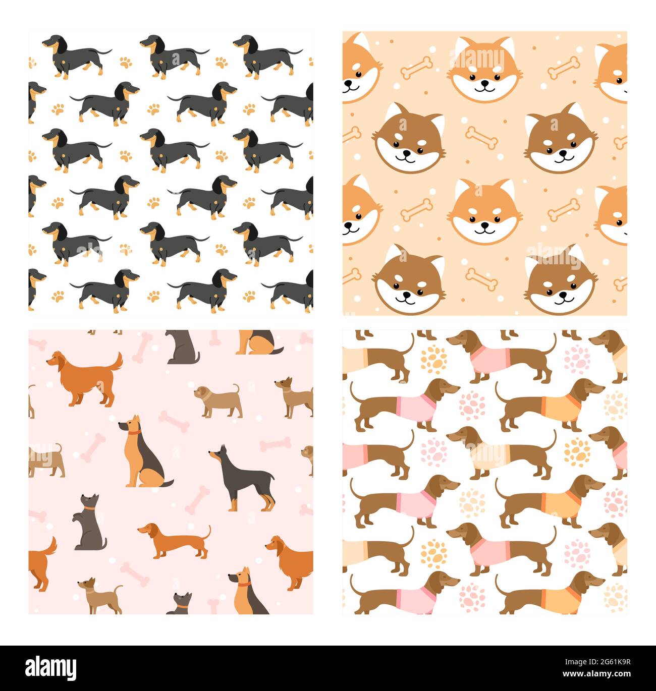 Dog pets seamless pattern vector illustrations, cartoon cute flat ...