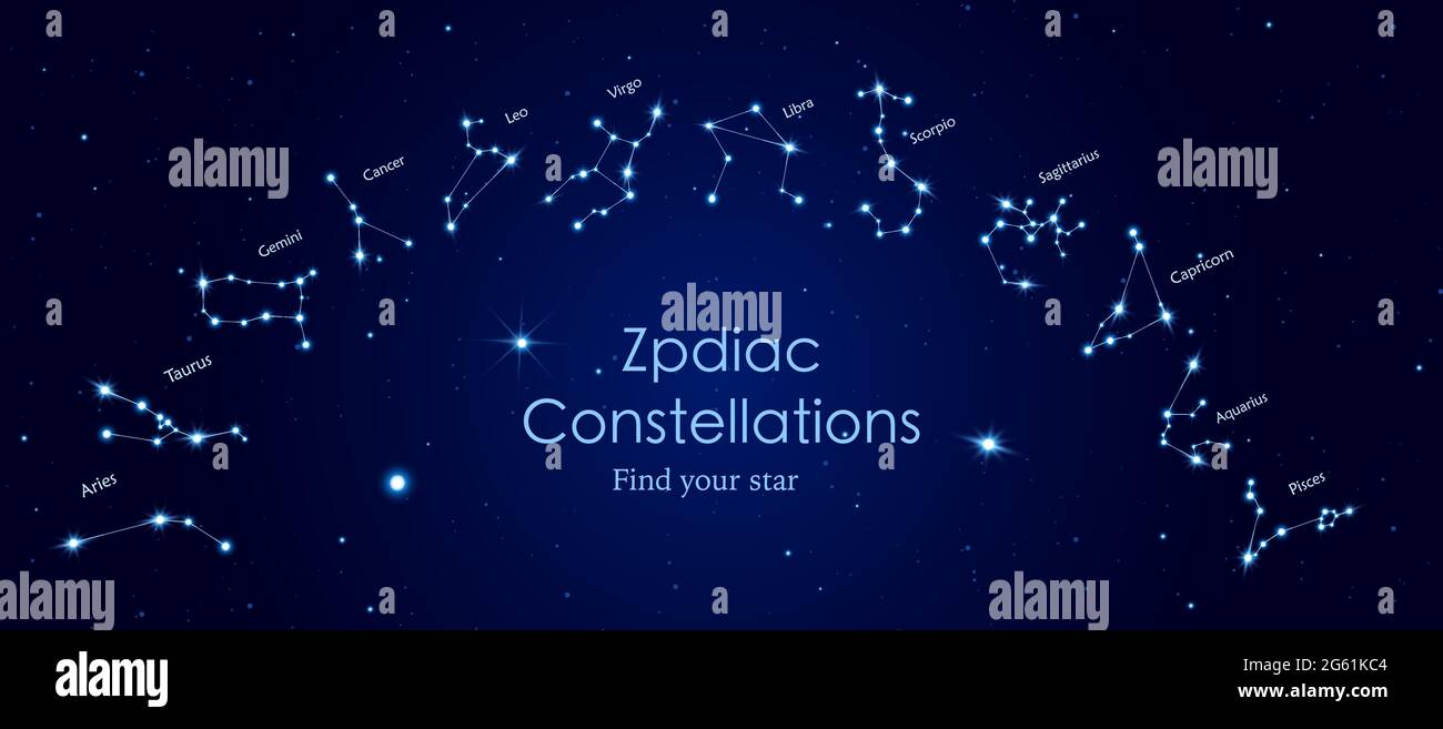 Constellations set on dark blue night sky vector illustration ...