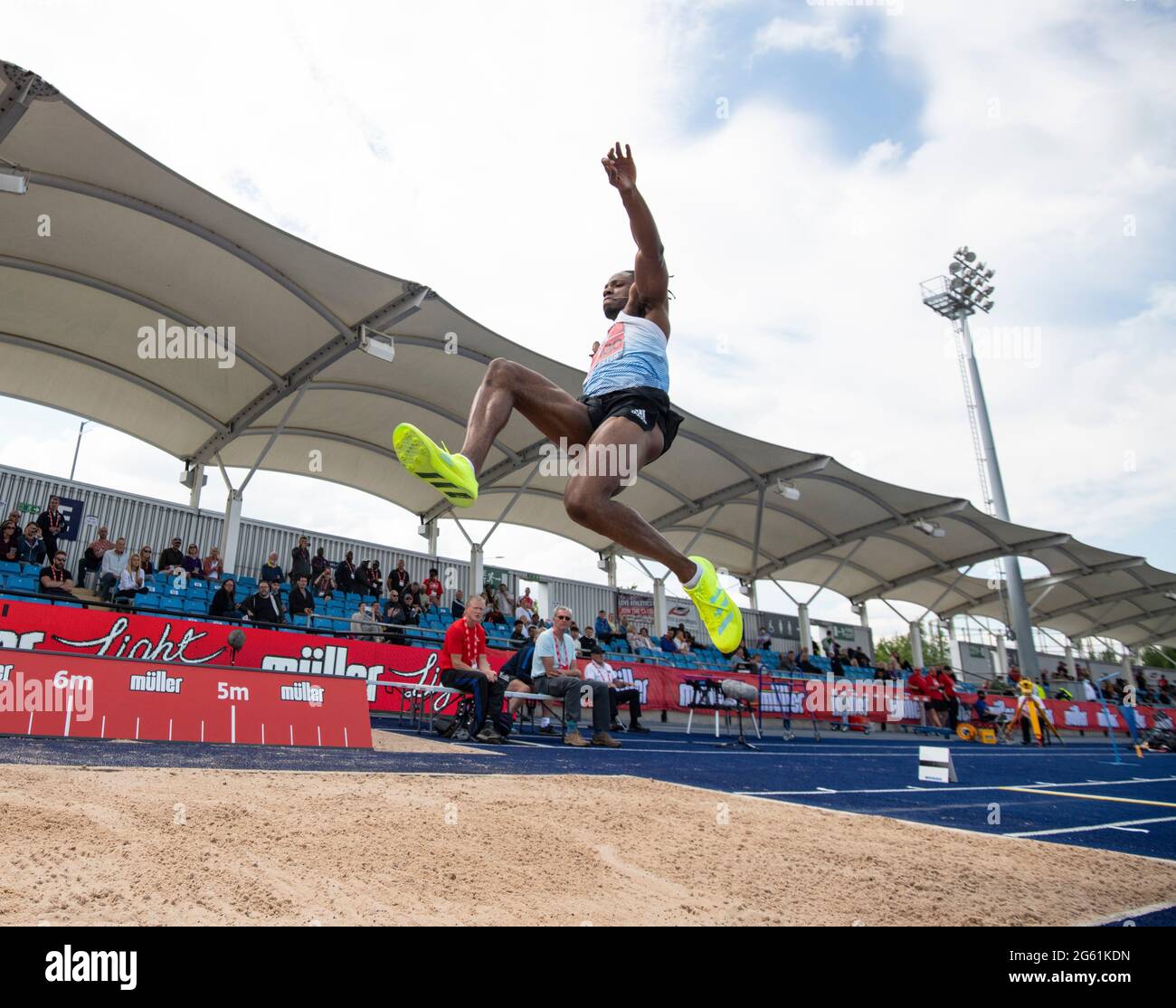 MANCHESTER - ENGLAND 25/27 JUN 21: Reynold Banigo competing in the long ...
