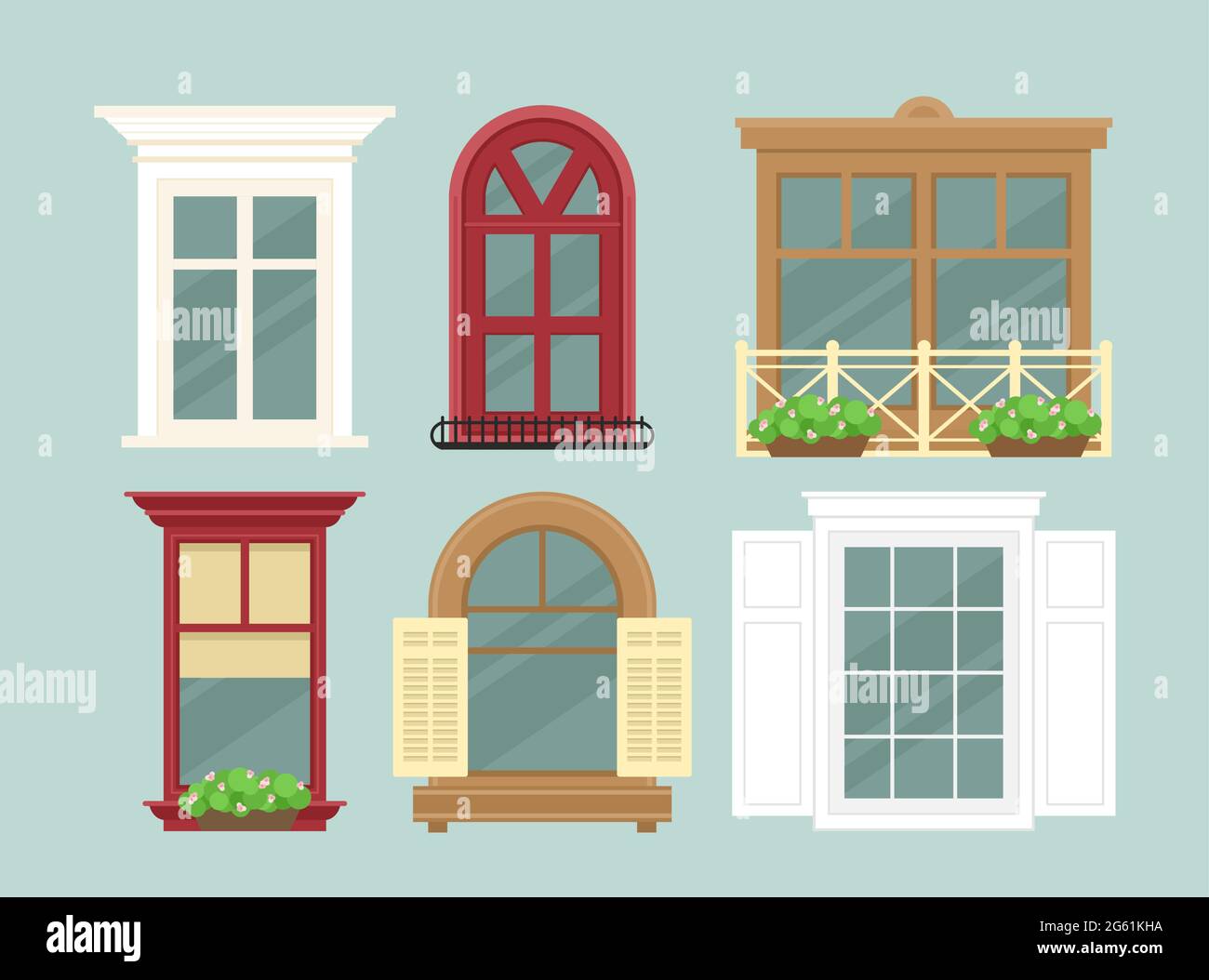 Vector illustration set of detailed various colorful windows with ...