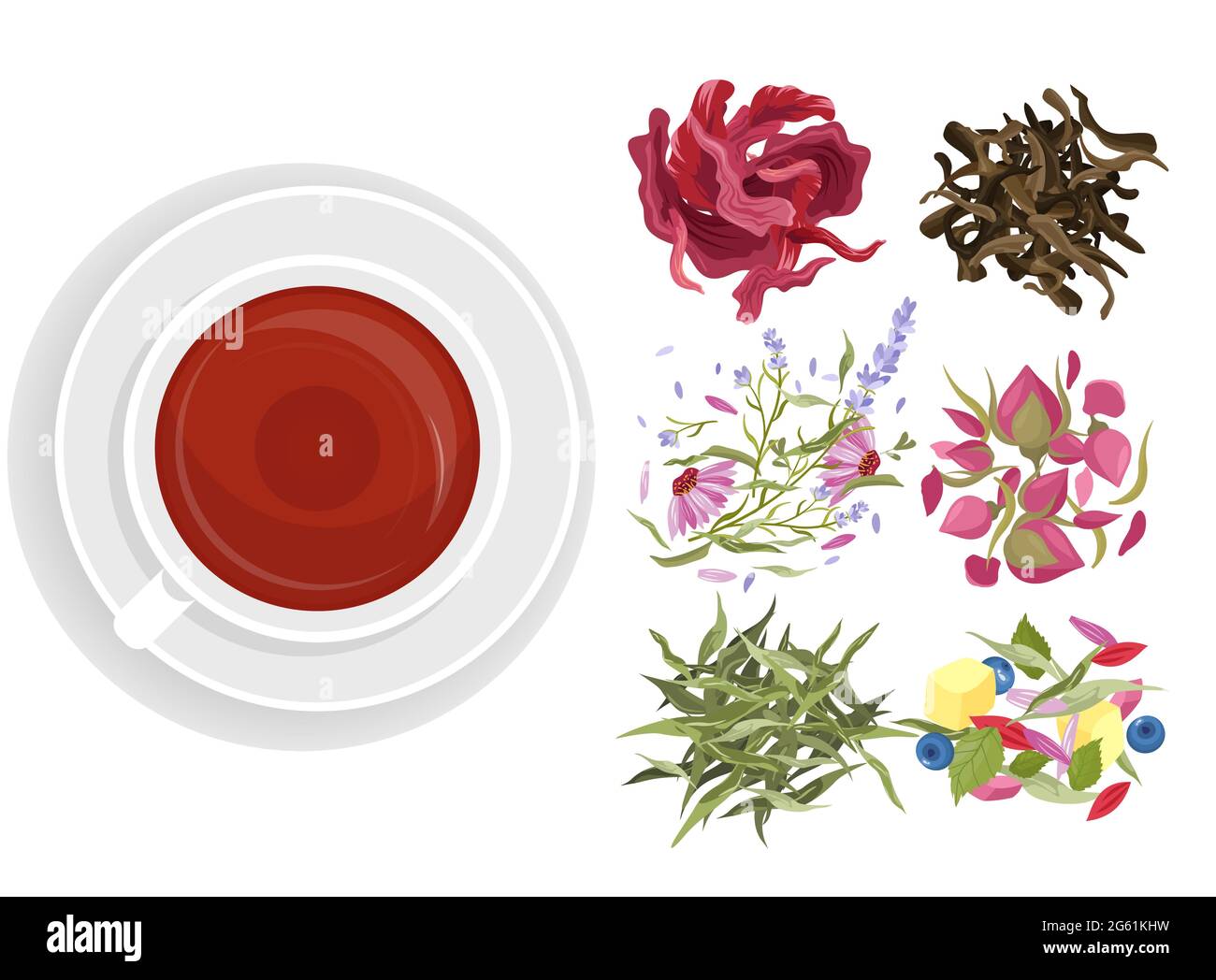 Herbal tea vector illustration set, cartoon flat teacup with healthy ...