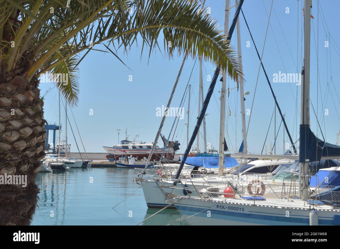 Sports ships in a leisure port a sunny day, Caleta, Malaga, Spain Stock ...