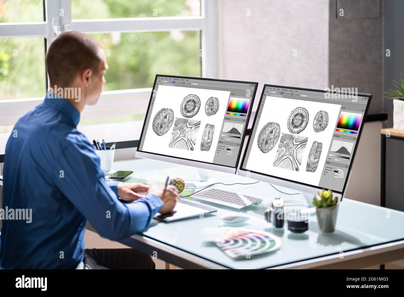 Graphic Web Designer Artist Using Computer To Design Stock Photo - Alamy