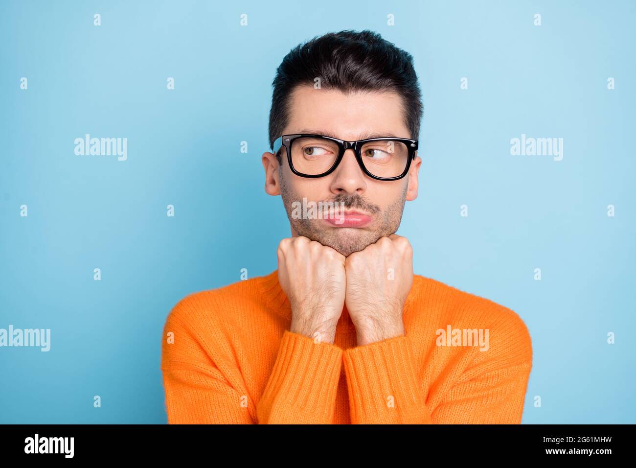 Photo of young man unhappy sad upset offended displeased look empty ...