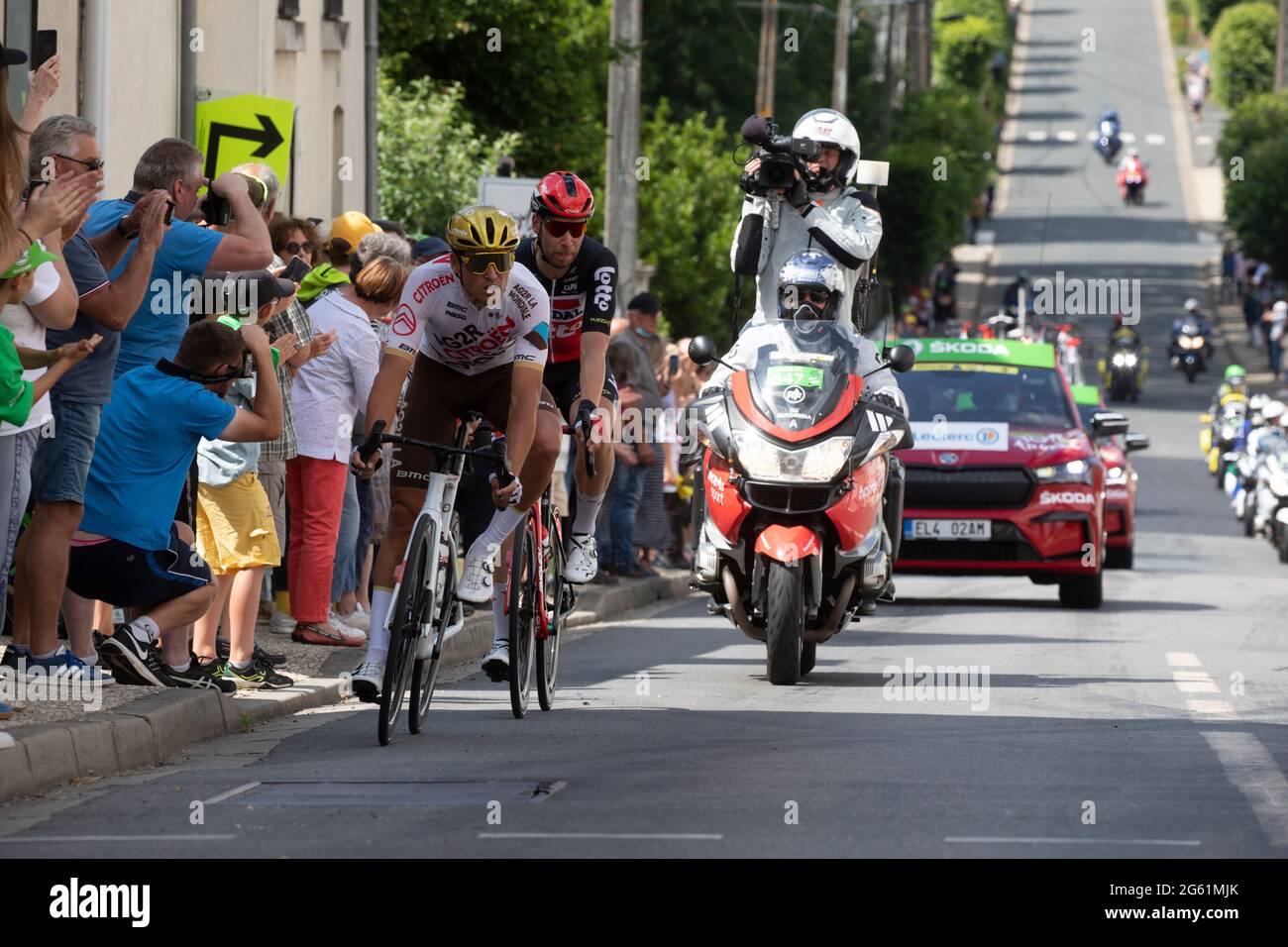 Ecueille, France. 01st July, 2021. Greg Van Avermaet heading the ...