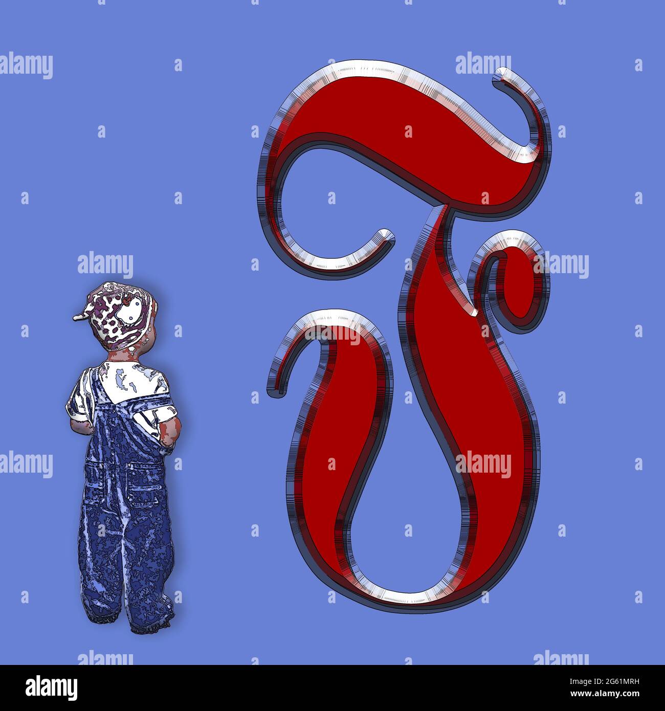 graphic with little girl and uppercase character F as monogram Stock ...