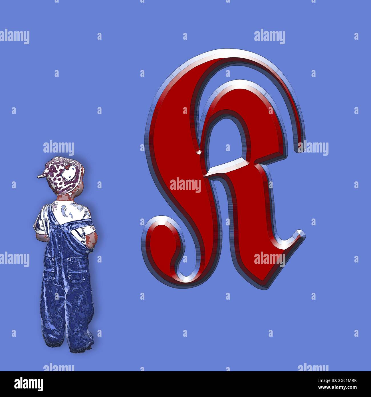 graphic with little girl and uppercase character K as monogram Stock ...