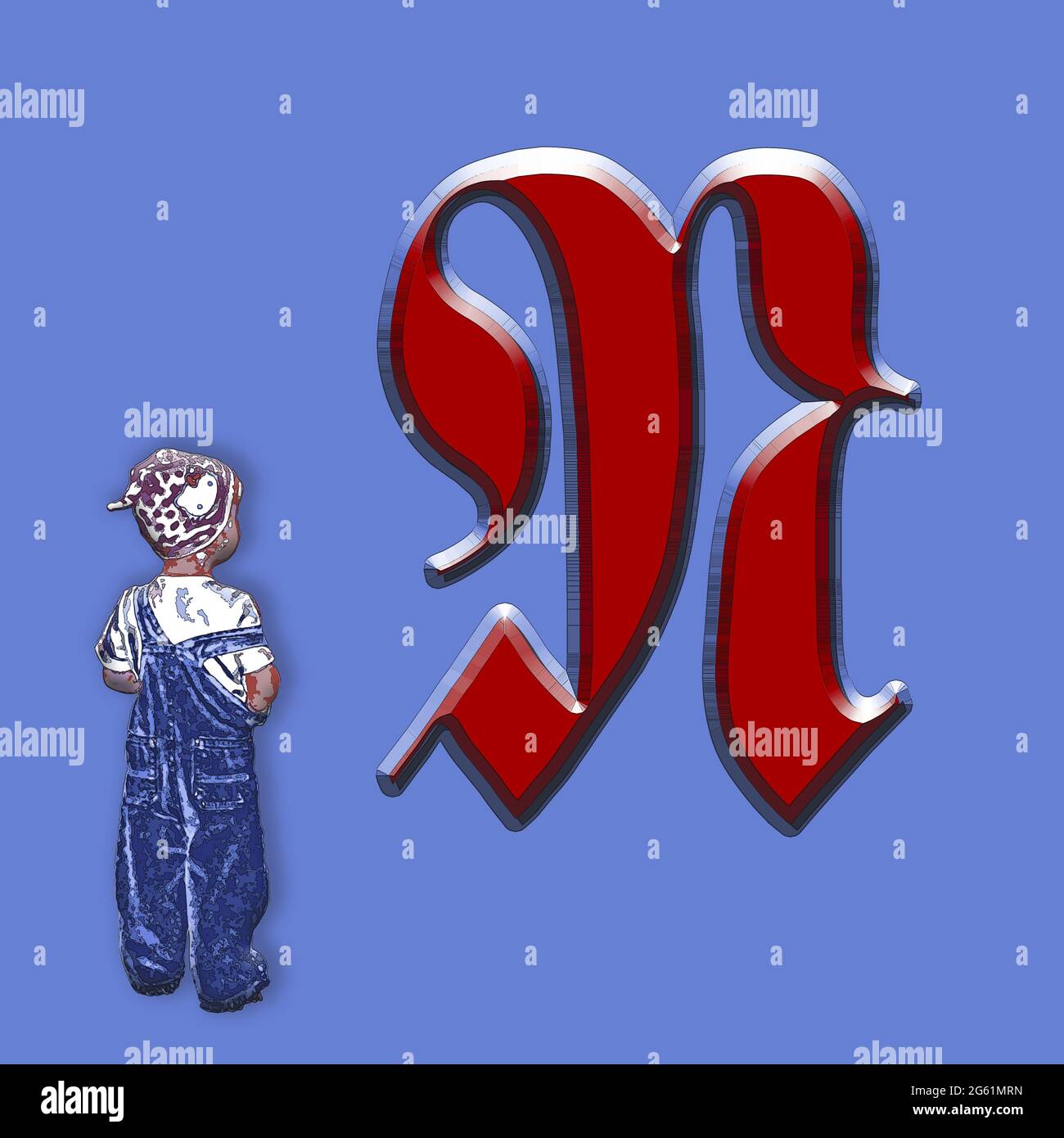graphic with little girl and uppercase character N as monogram Stock ...