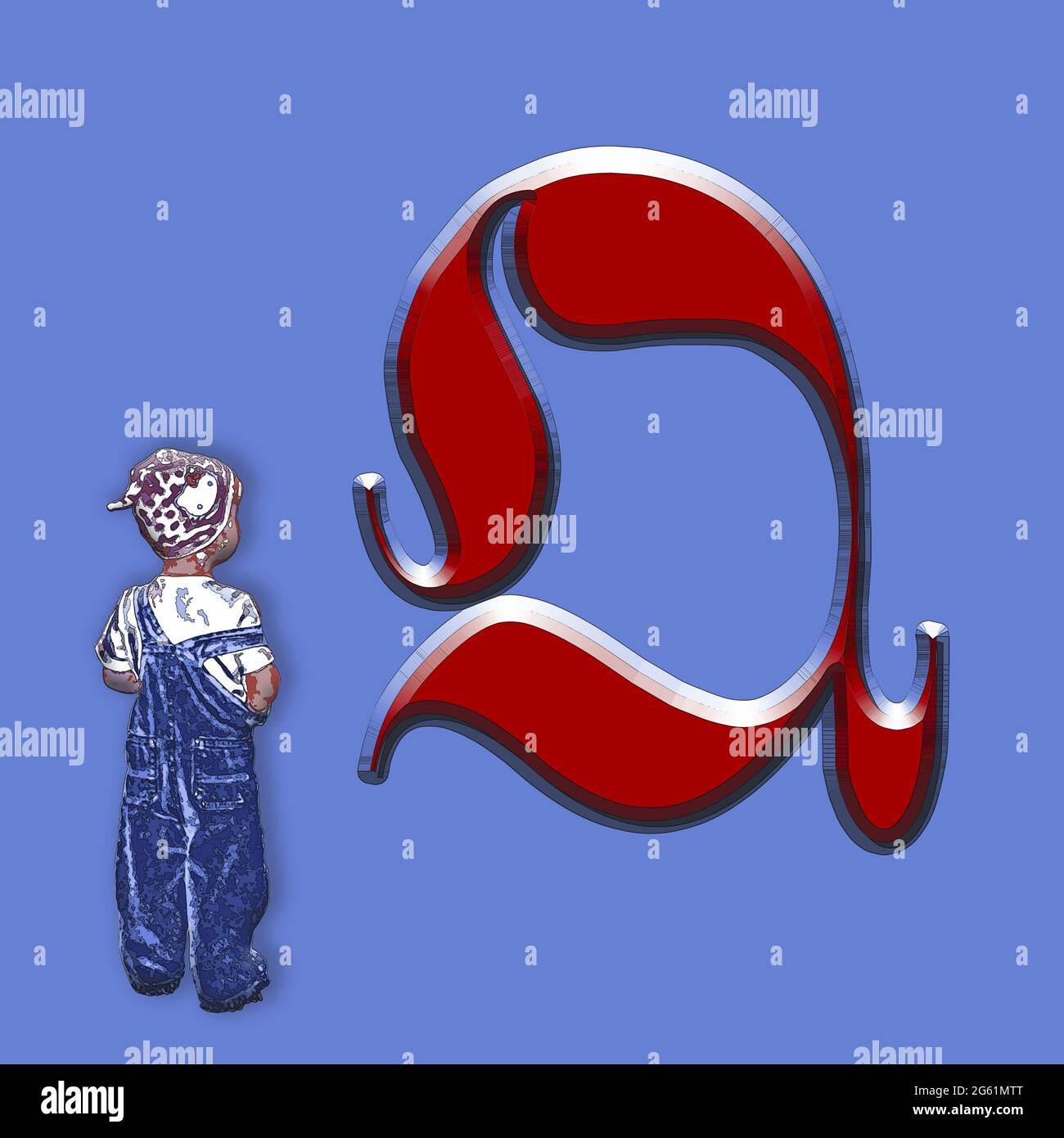 graphic with little girl and uppercase character Q as monogram Stock ...