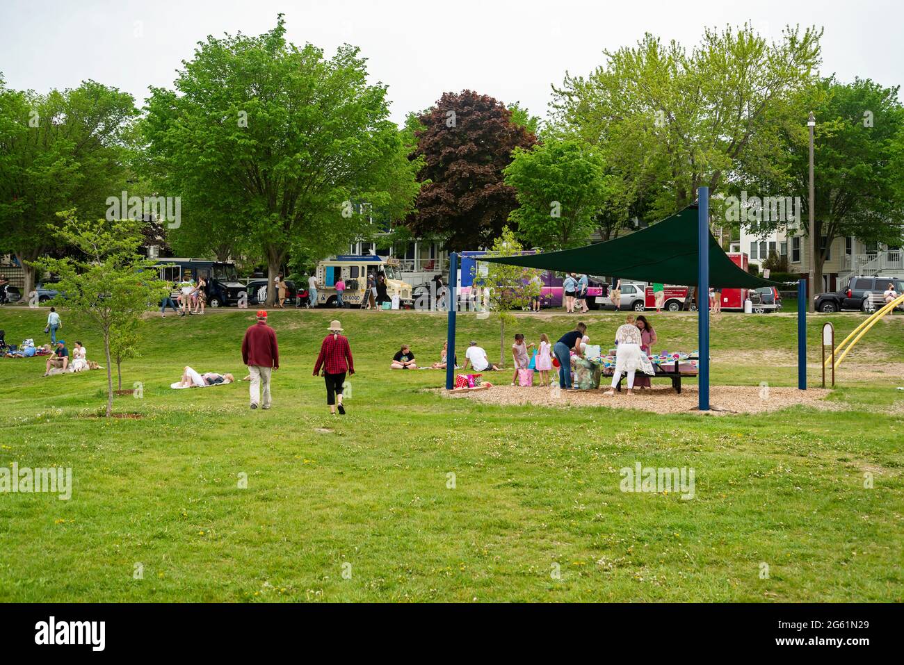 People enjoy free time on the Eastern Promenade in Portland, Maine ...