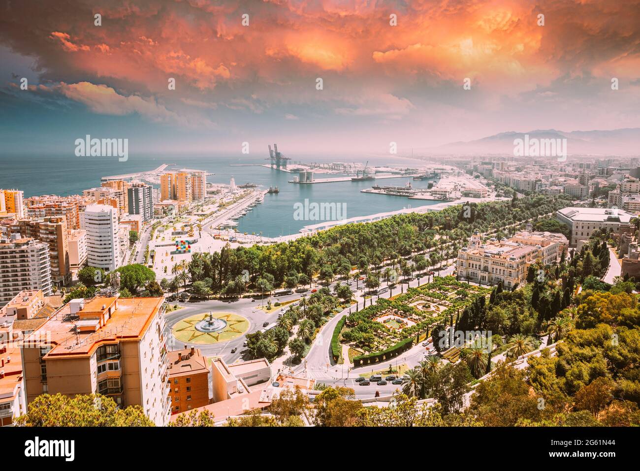 Malaga port and city at sunrise hi-res stock photography and images - Alamy