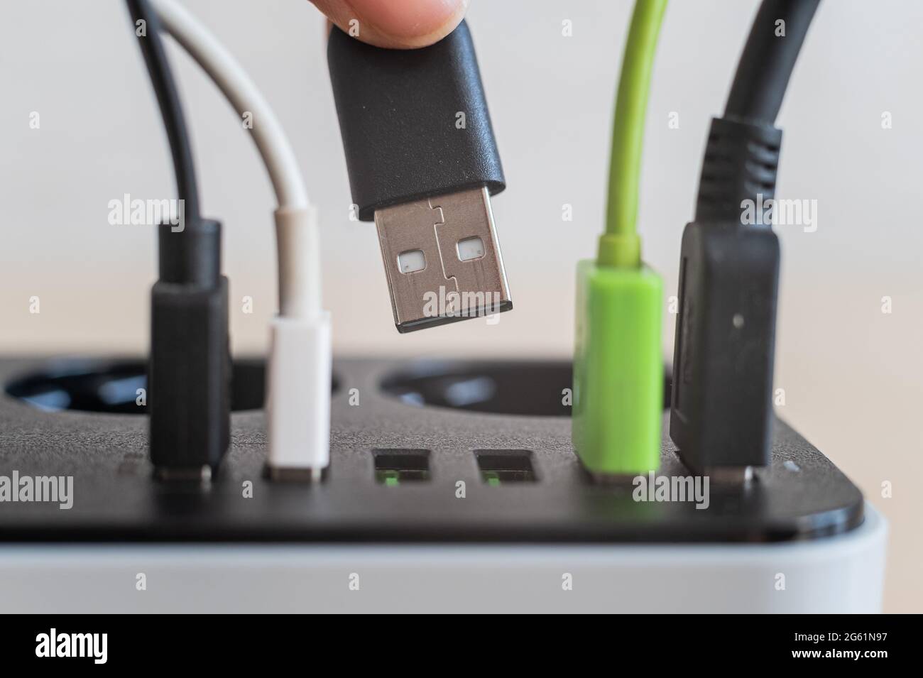 Modern convenient multi-port usb charger for devices. Close-up of ... Modern convenient multi-port usb charger for devices. Close-up of ...
