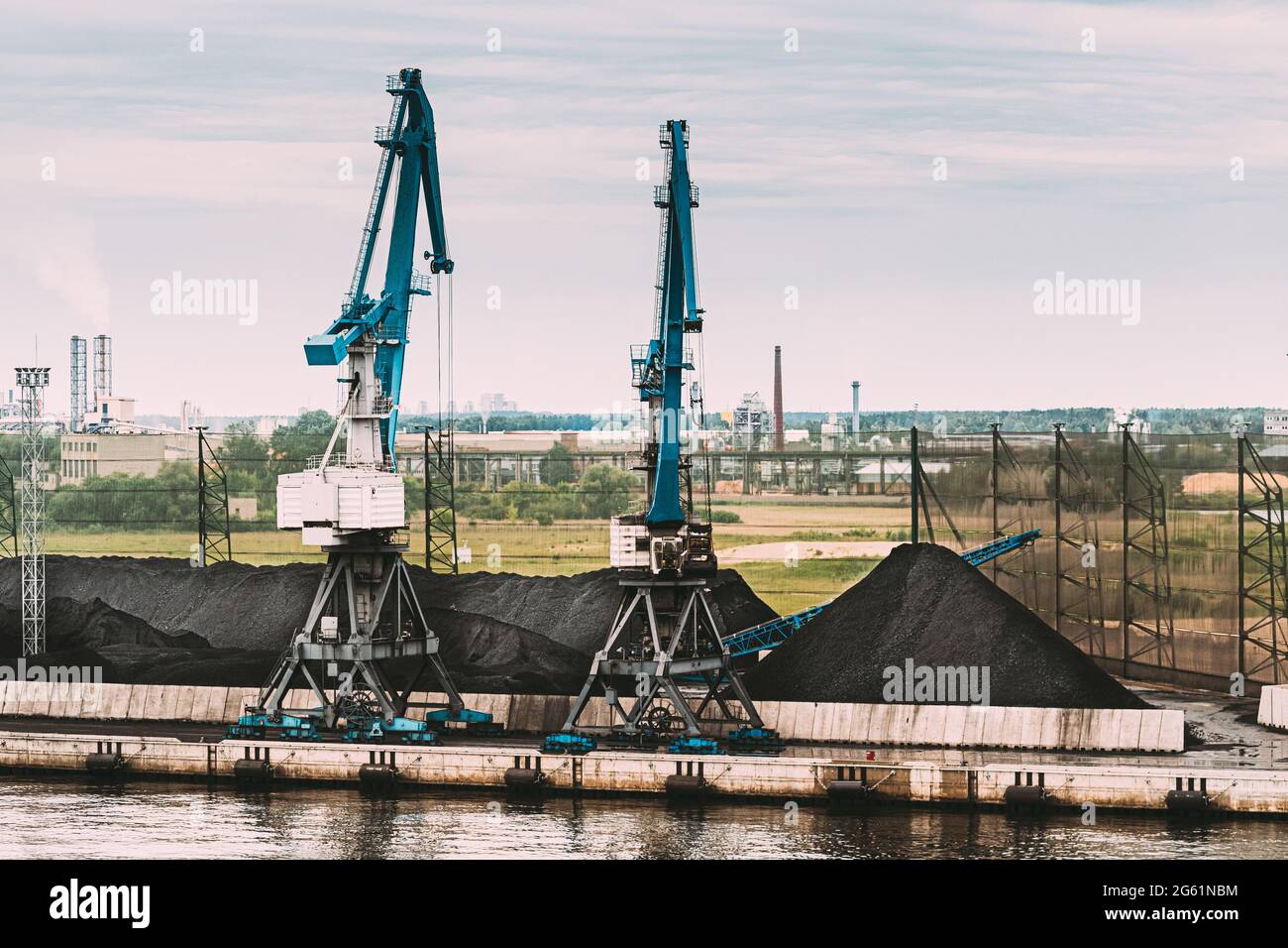 Coal Production, Cranes And Coal Loading At The Port Terminal ...
