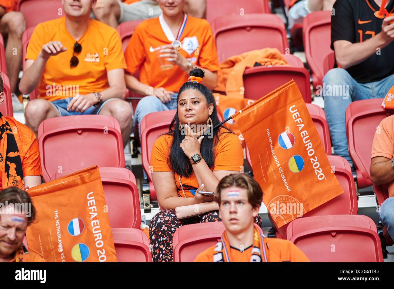 AMSTERDAM, NETHERLANDS - JUNE 13, 2021: Fans of Netherlands. EURO 2020 ...
