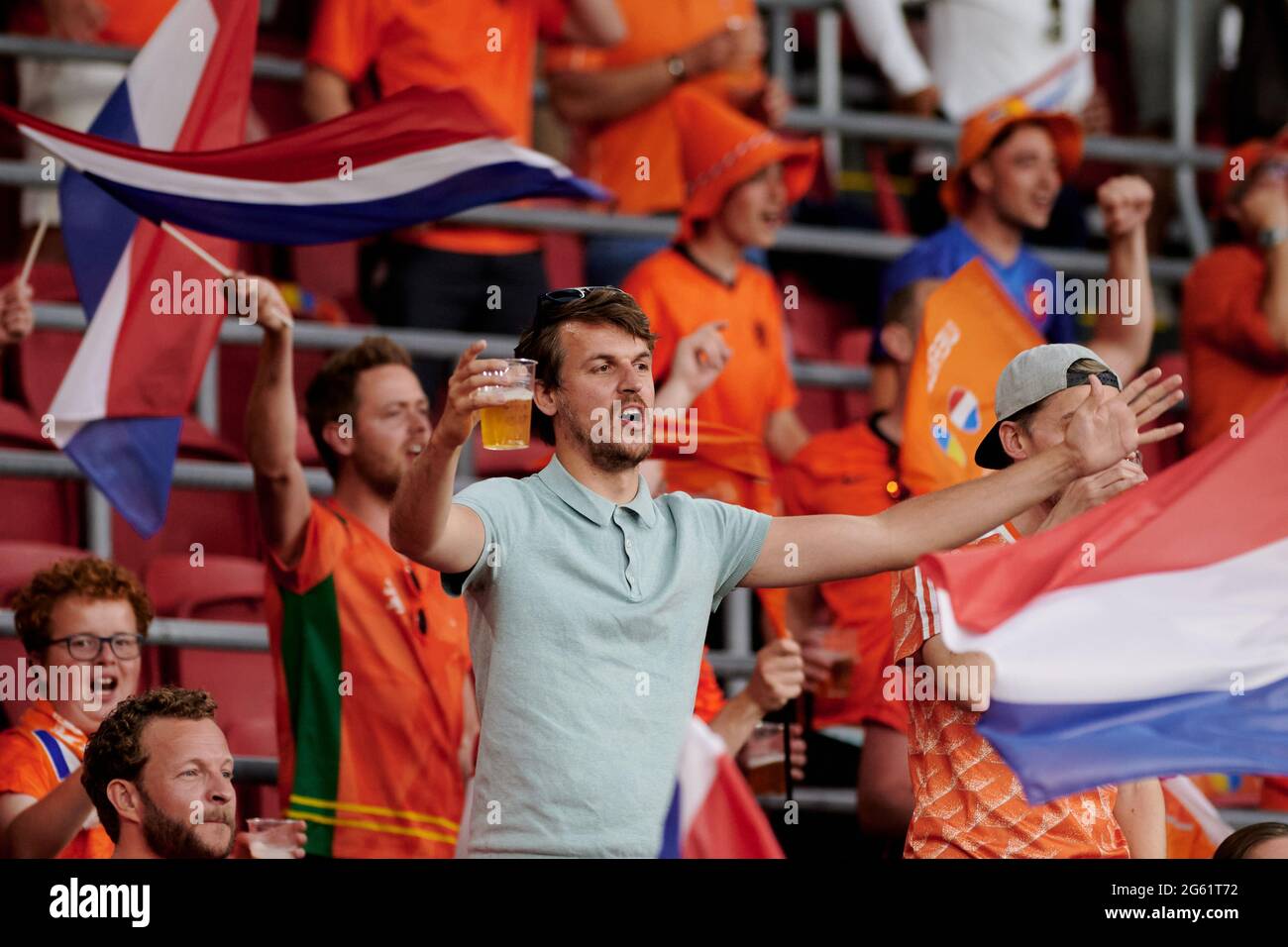 AMSTERDAM, NETHERLANDS - JUNE 13, 2021: Fans of Netherlands. EURO 2020 ...