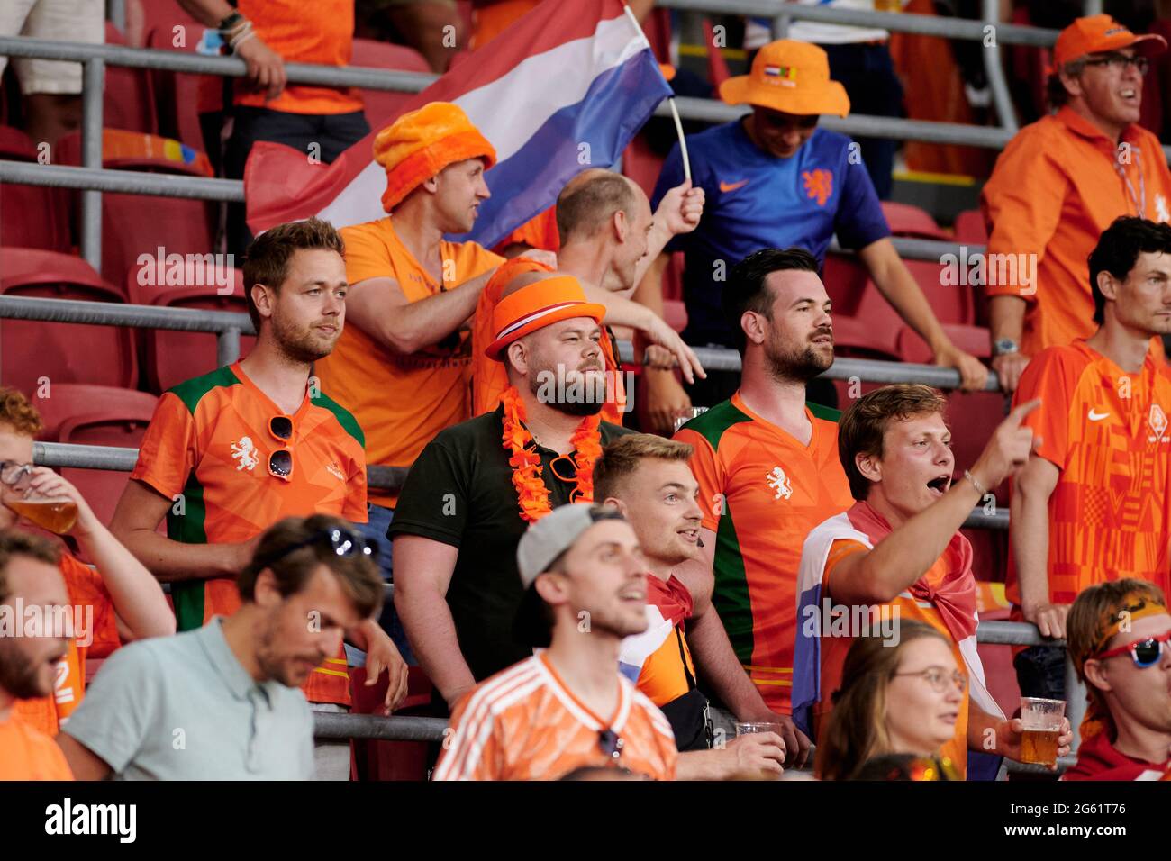 AMSTERDAM, NETHERLANDS - JUNE 13, 2021: Fans of Netherlands. EURO 2020 ...
