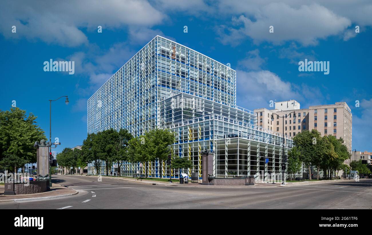 Panoramic of the modern glass US Bank Plaza in downtown Madison ...