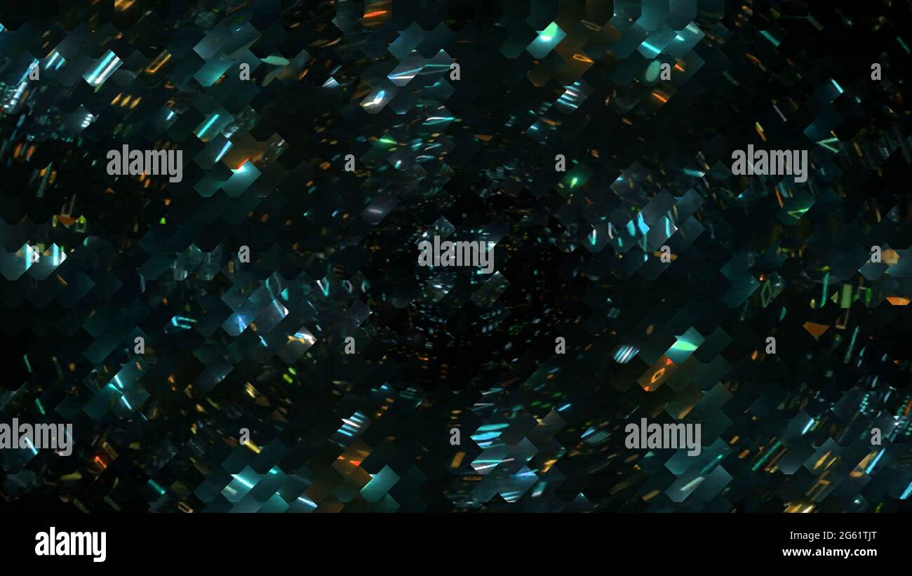 3D rendering of a mosaic of complex geometric shapes. Color palette of ...