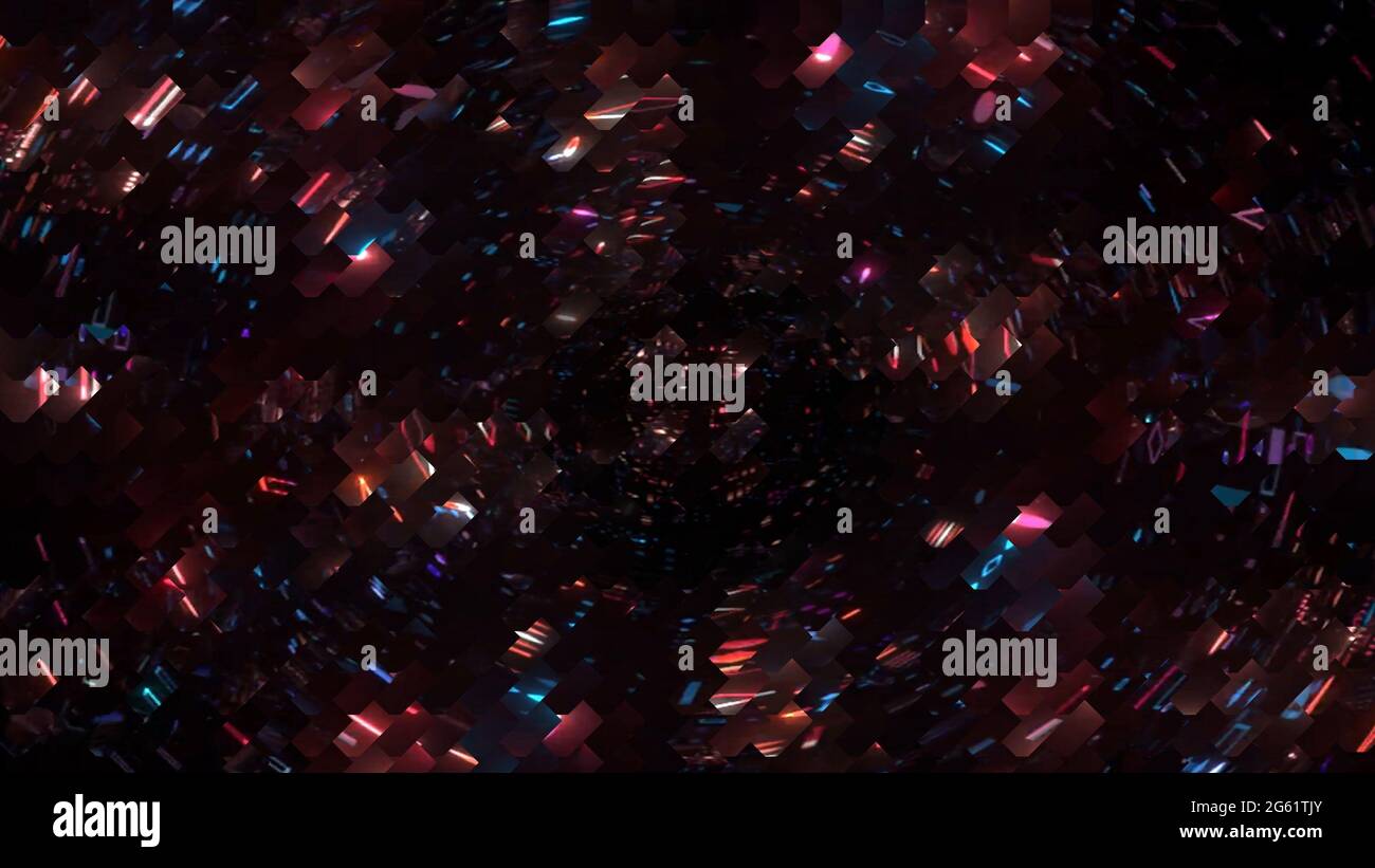 3D rendering of a mosaic of complex geometric shapes. Color palette of ...