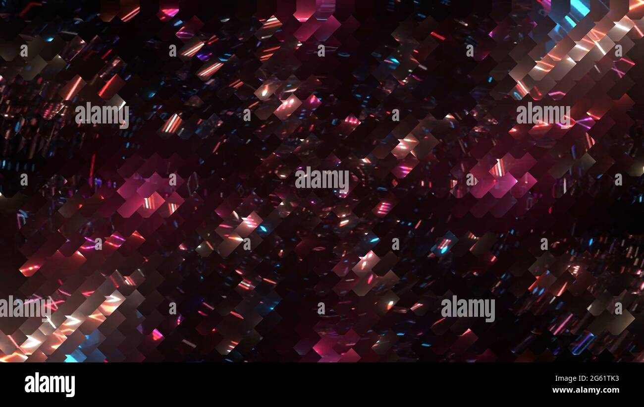 3D rendering of a mosaic of complex geometric shapes. Color palette of ...