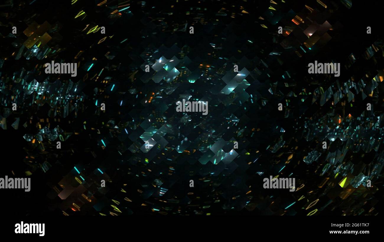 3D rendering of a mosaic of complex geometric shapes. Color palette of ...