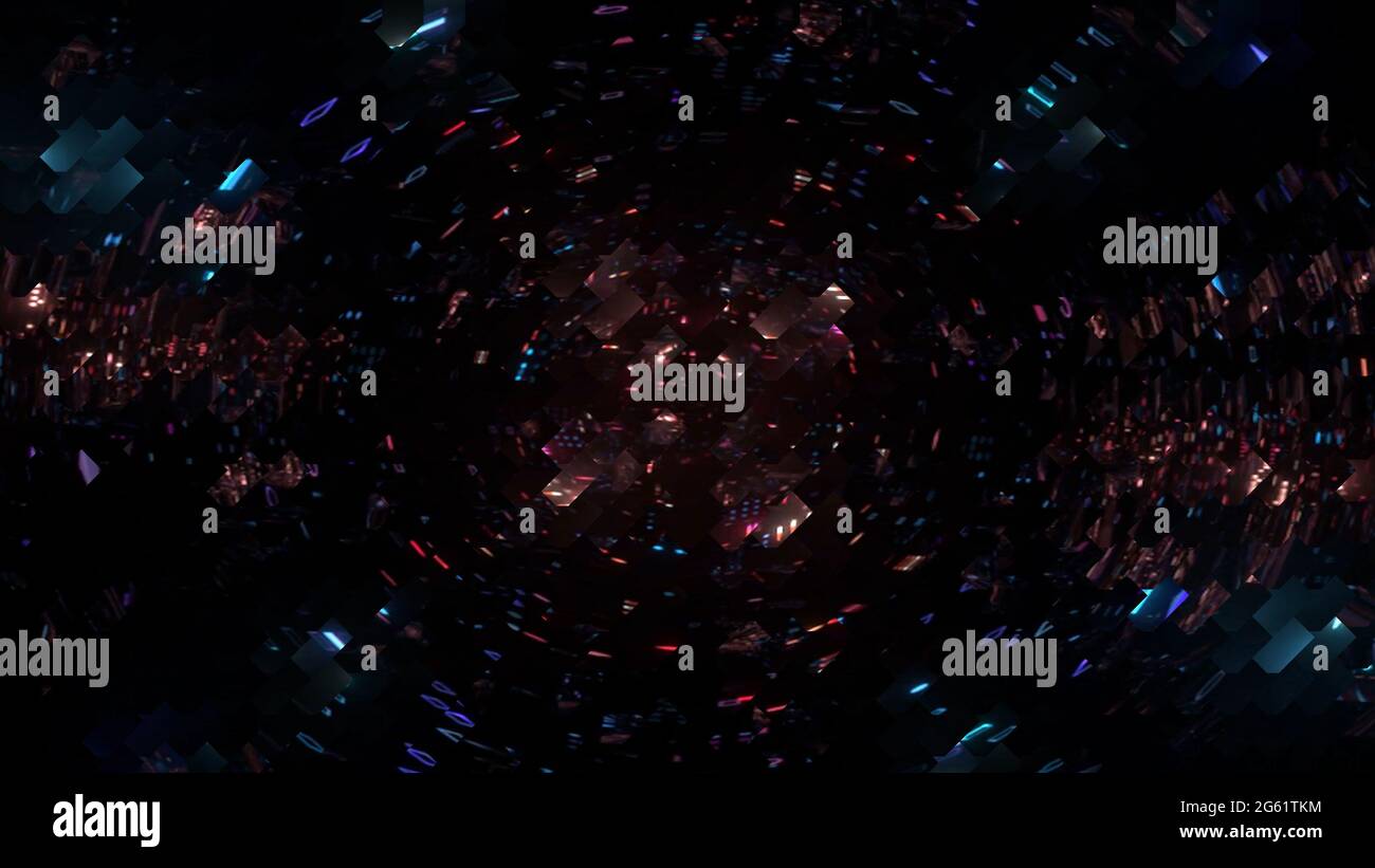 3D rendering of a mosaic of complex geometric shapes. Color palette of ...