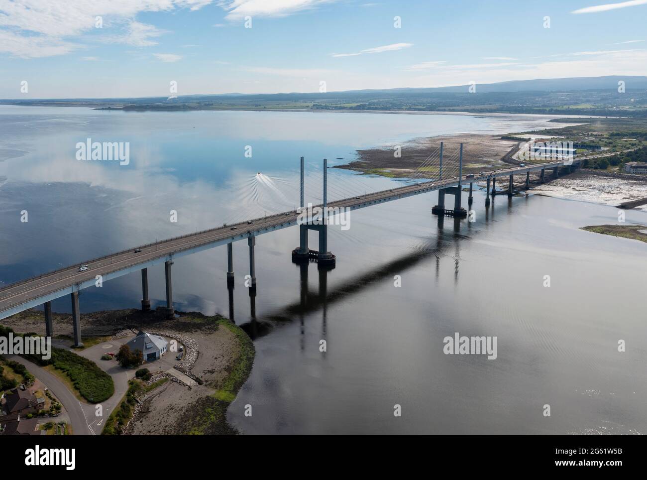 Aerial view of the Kessock Bridge from North Kessock where crosses the ...