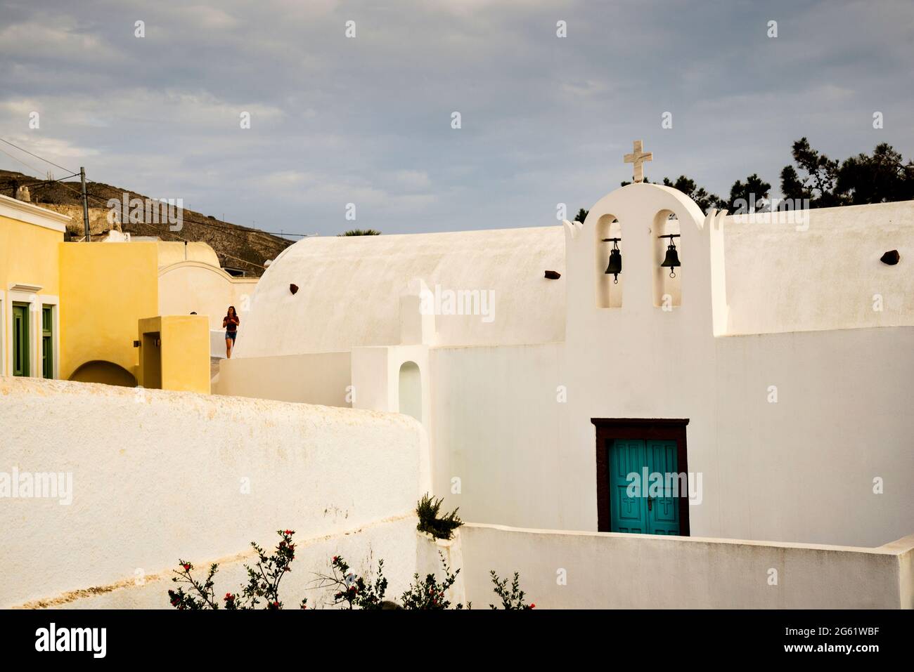 Boxy lines and curved roof of a Cycladic church on the island of ...
