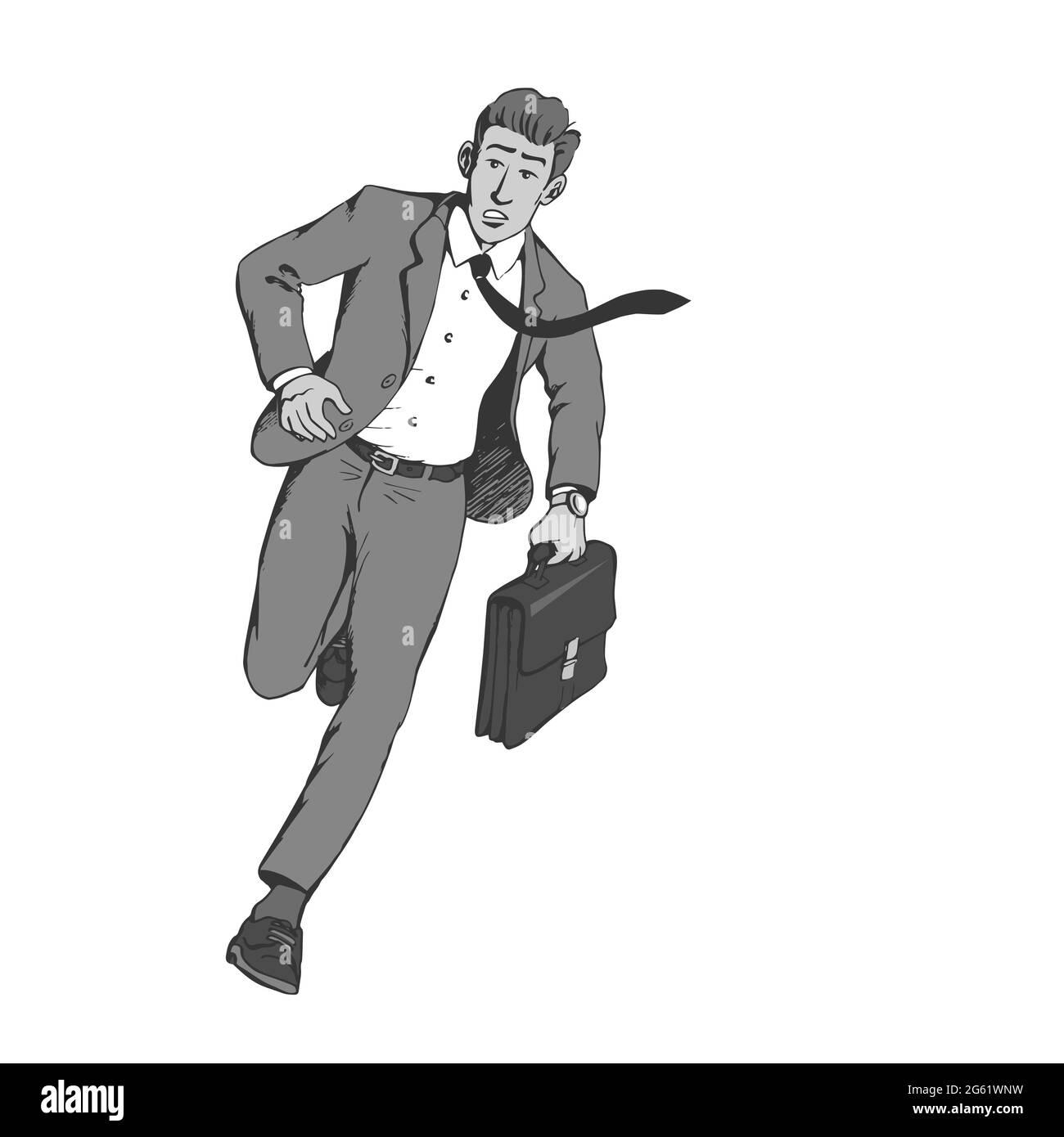 The businessman is late and runs at full speed. In the hand is a ...
