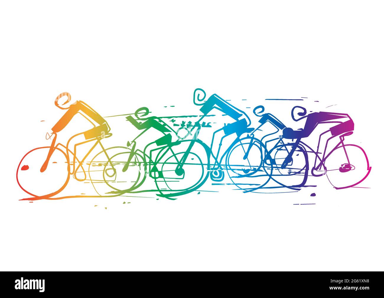 Cycling race, line art stylized cartoon. Expressive colorful simple ...