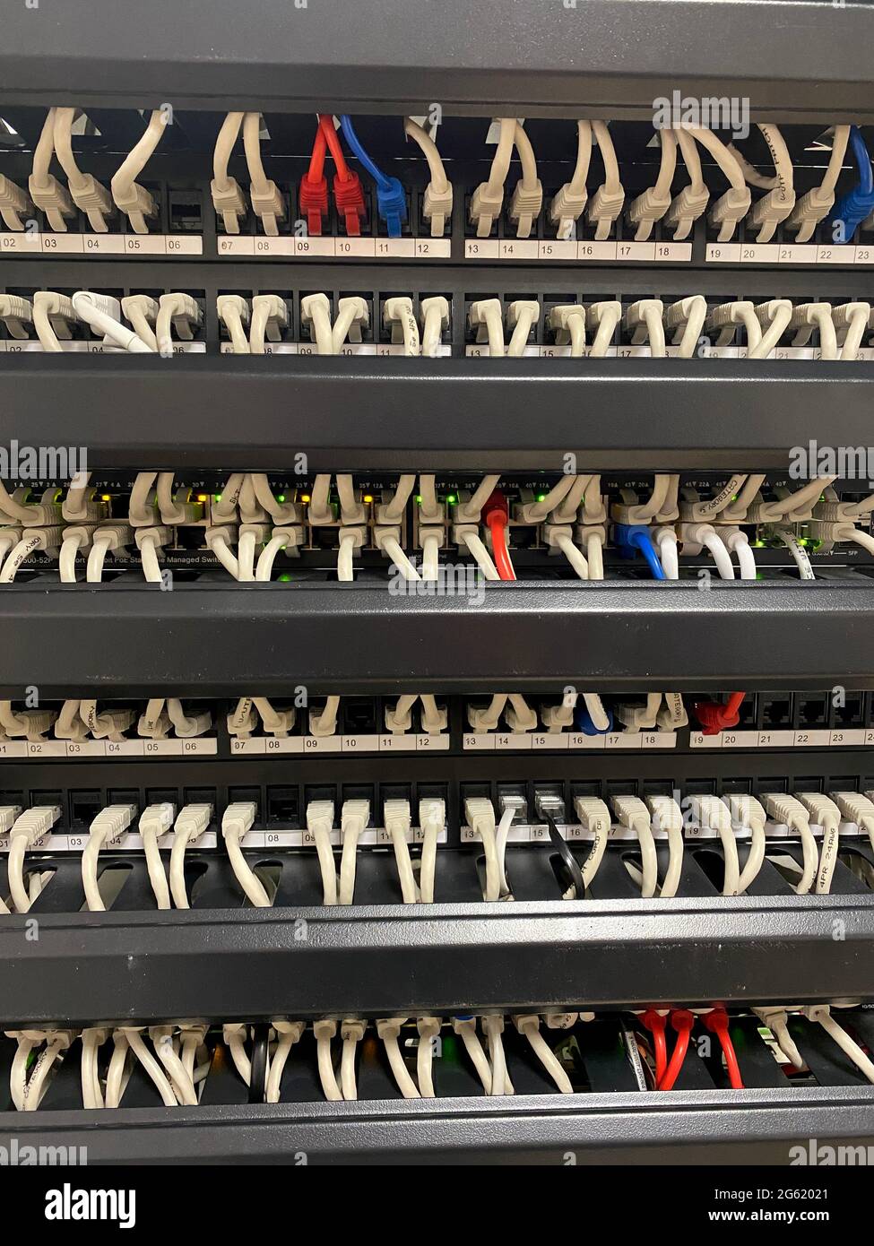 Data rack network cables connected general view of it Stock Photo - Alamy