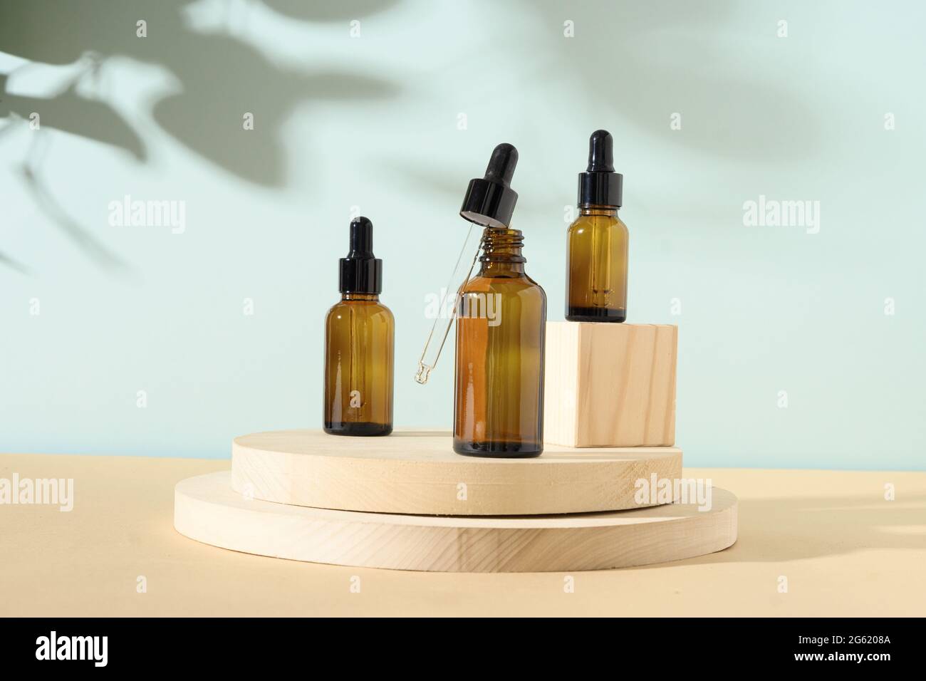 Minimal modern natural compositon with cosmetic oil, natural stone ...
