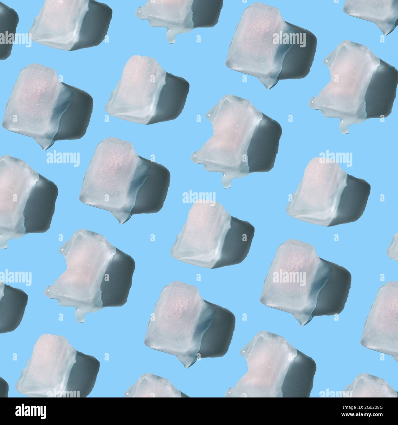Ice cubes pattern on a trendy pastel blue background. Hot weather and ...