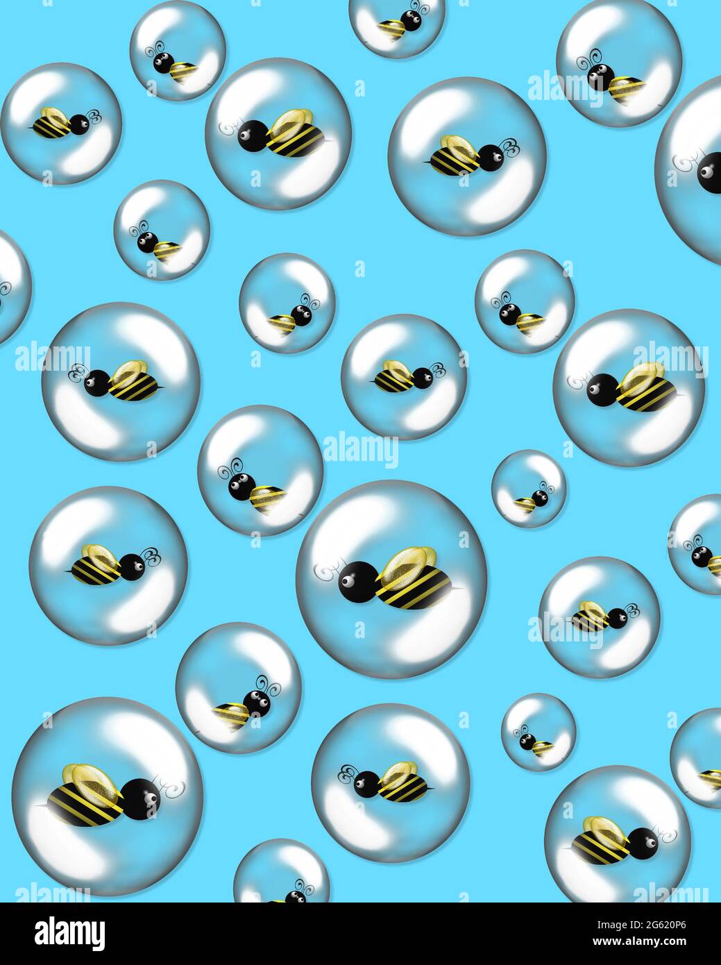 3D transparent bubbles have trapped bug-eyed bumble bees. Large and ...