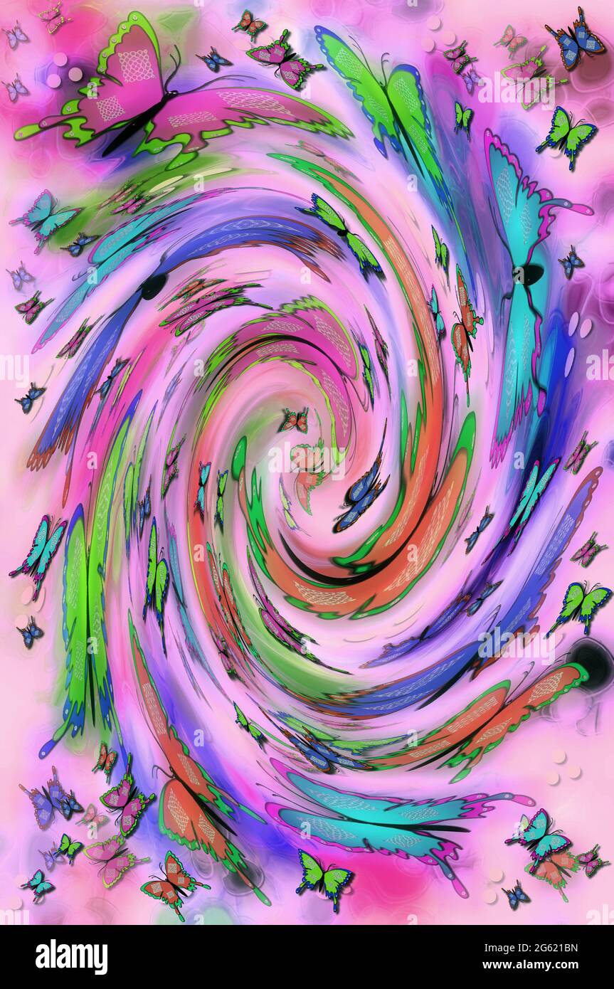 Brilliant jewel colored butterflies swirl in a misty dreamland of color ...
