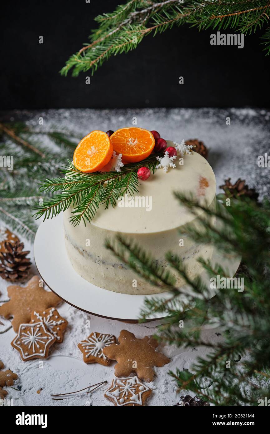 Delicious New Year's cake with poppy sponge cake and tangerine filling ...