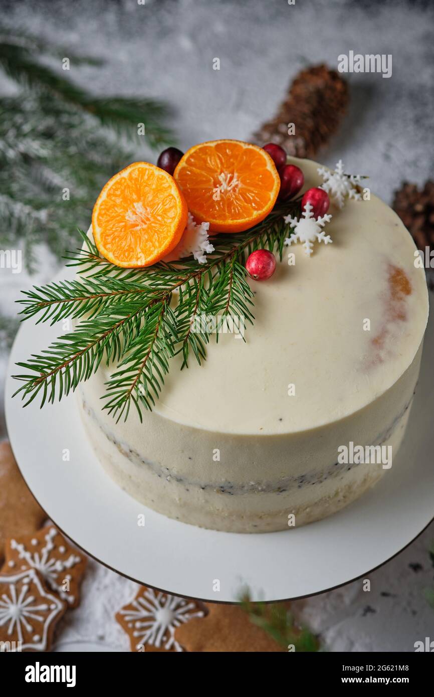 Delicious New Year's cake with poppy sponge cake and tangerine filling ...