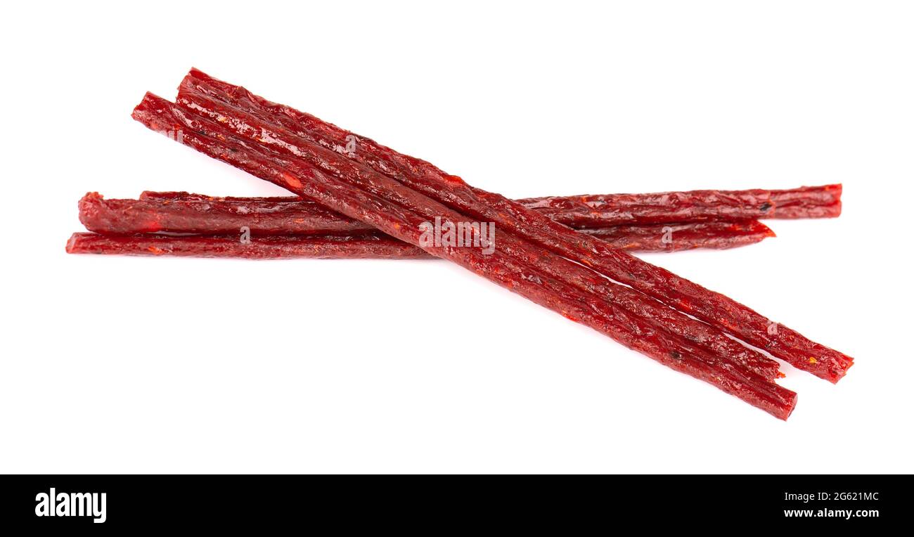 Dry salmon sticks isolated on white background. Dried fish snacks for ...