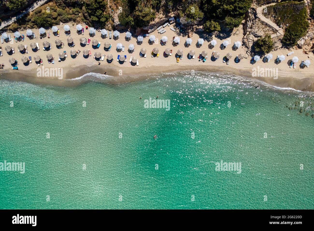 Aerial top view by drone of tropical beach of Voulisma beach, Istron ...