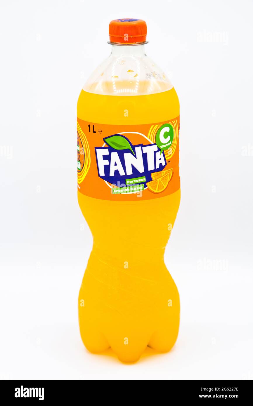 Fanta carbonated drinks orange in 1 liter plastic bottles, Istanbul ...