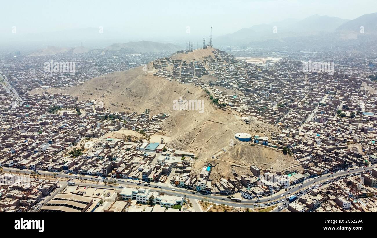 Aerial view of Cerro La Milla located in the district of San Martin de ...
