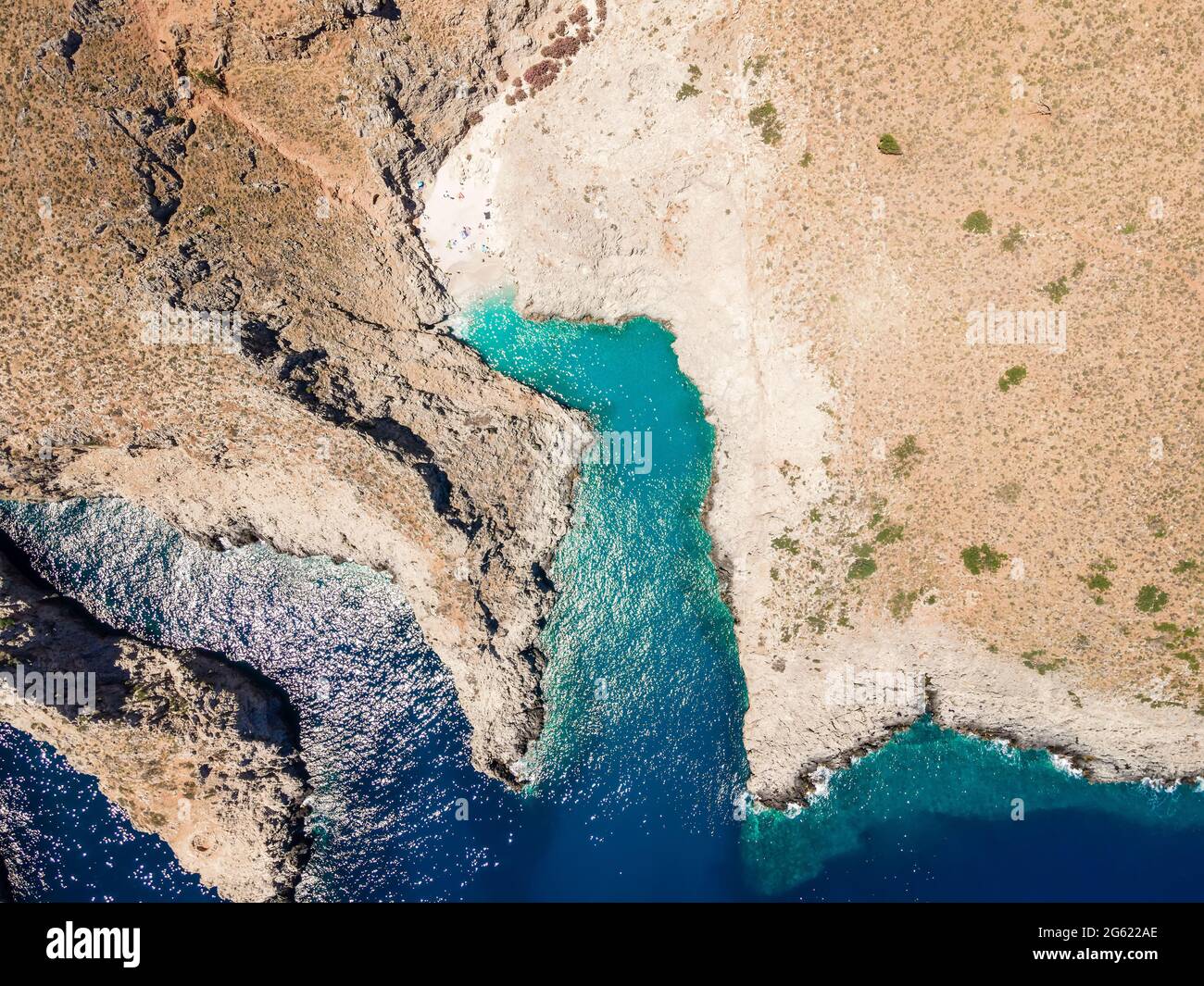 Aerial top view by drone of Seitan limania or Agiou Stefanou beach with ...