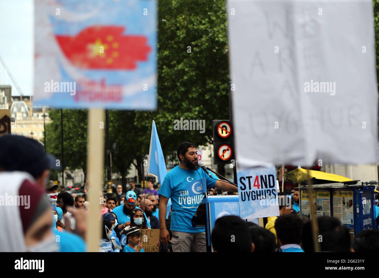 London, England, UK. 1st July, 2021. Pro-Uyghur protesters stage a ...